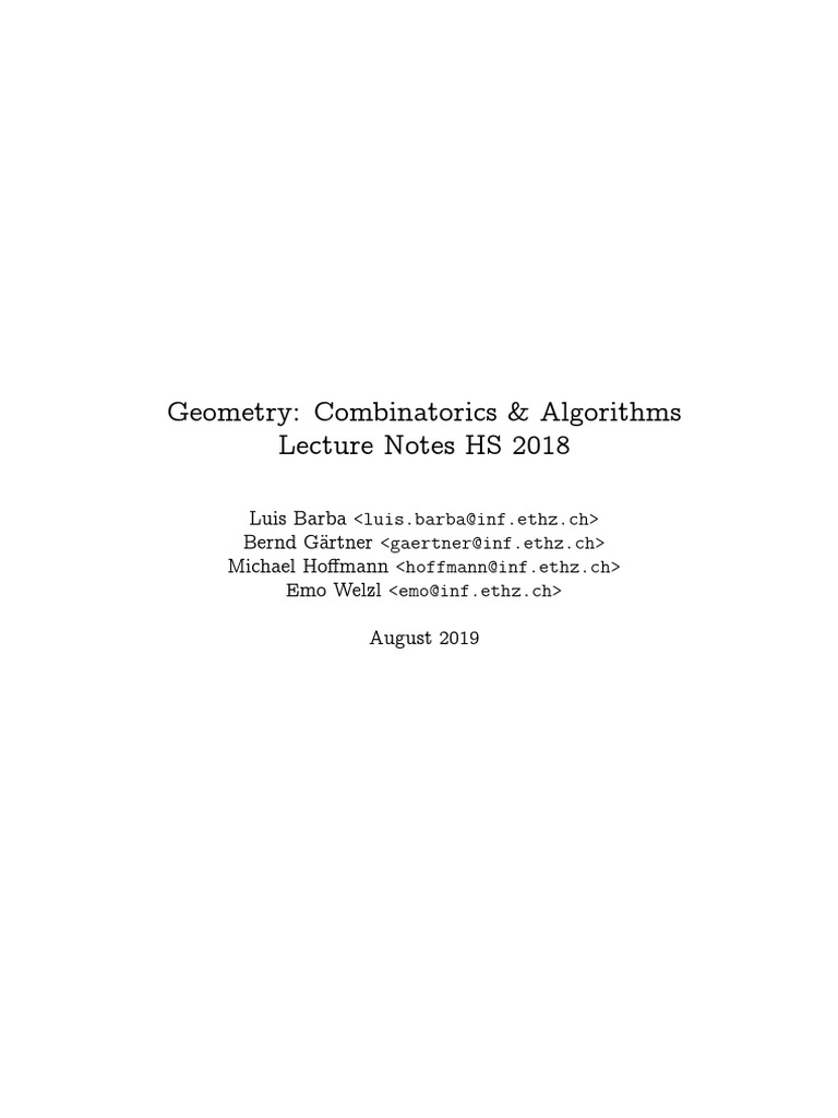 Combinatorics and Algos - ETH (2018) | PDF | Vertex (Graph Theory) | Line (Geometry)