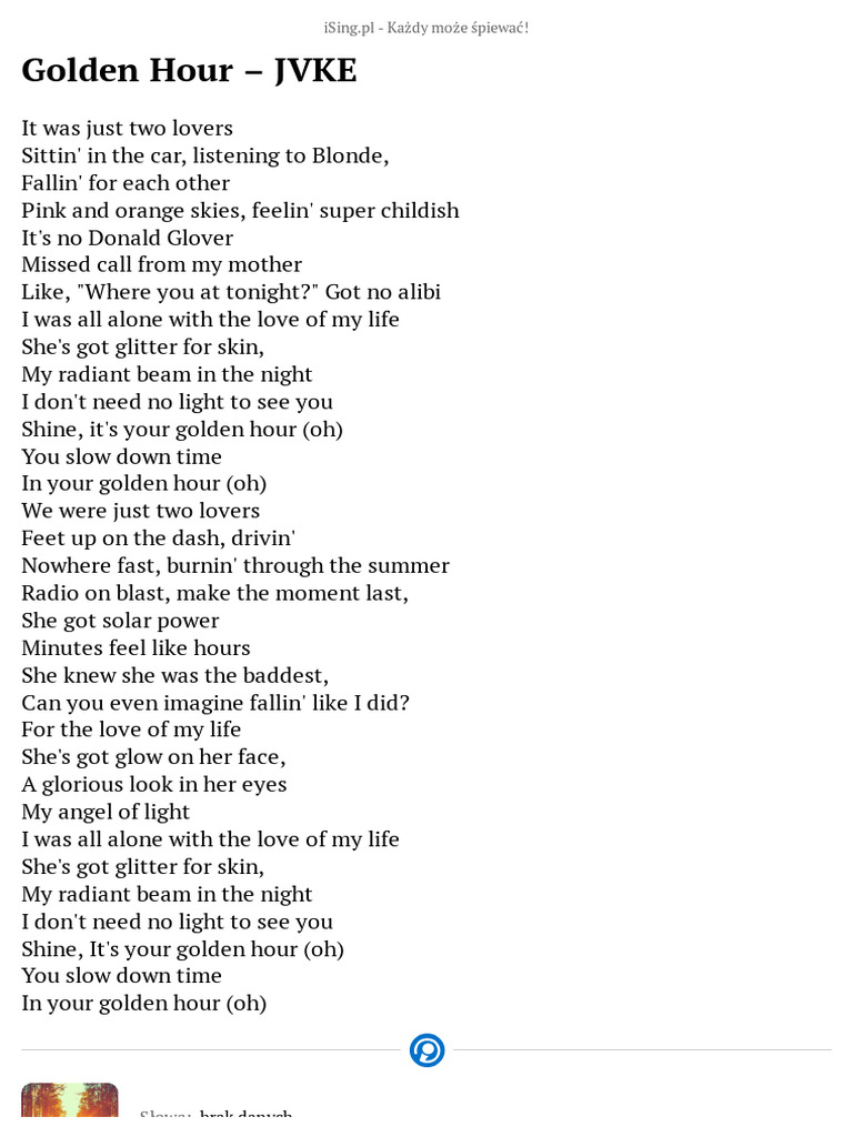 Tekst Jvke Golden Hour R9mdee | PDF | Poetry
