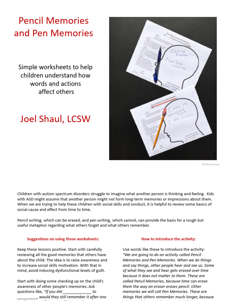 Pencil and Pen Memories Worksheets 01 | PDF | Memory | Autism Spectrum