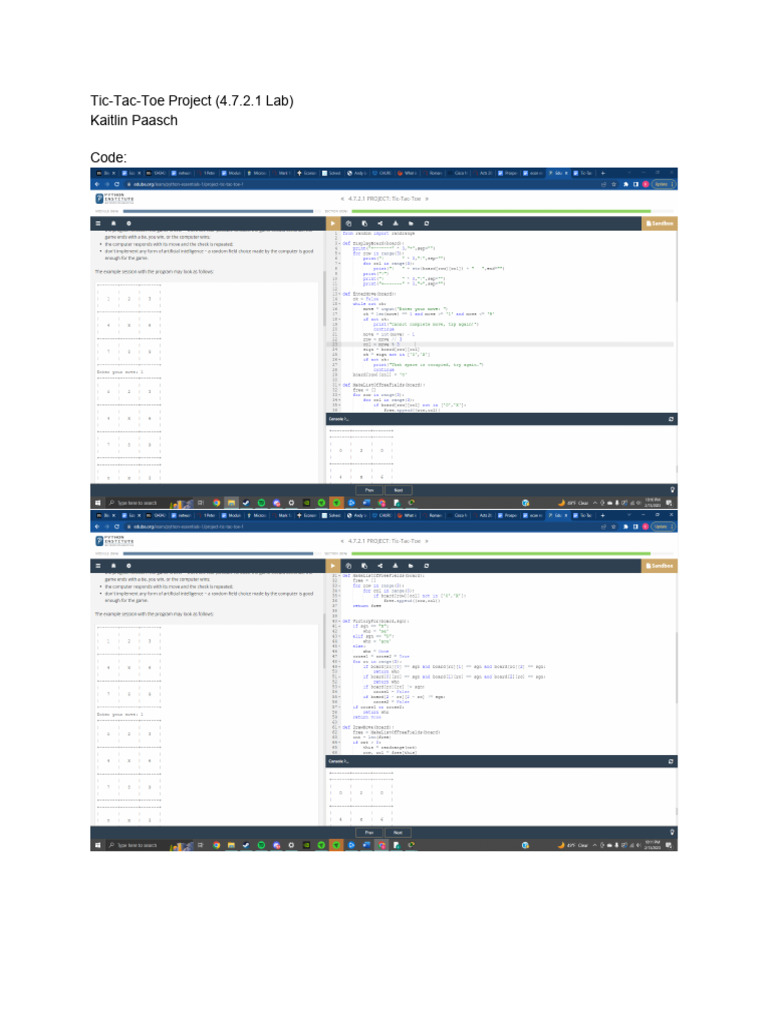Tic-Tac-Toe Project | PDF