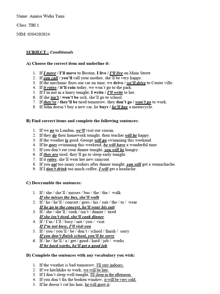 Adv. Structure Conditional Exercise | PDF