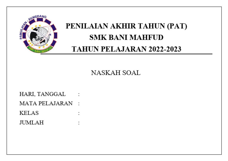 Cover Map Naskah Soal Pat SMK BM 2022 2023 | PDF