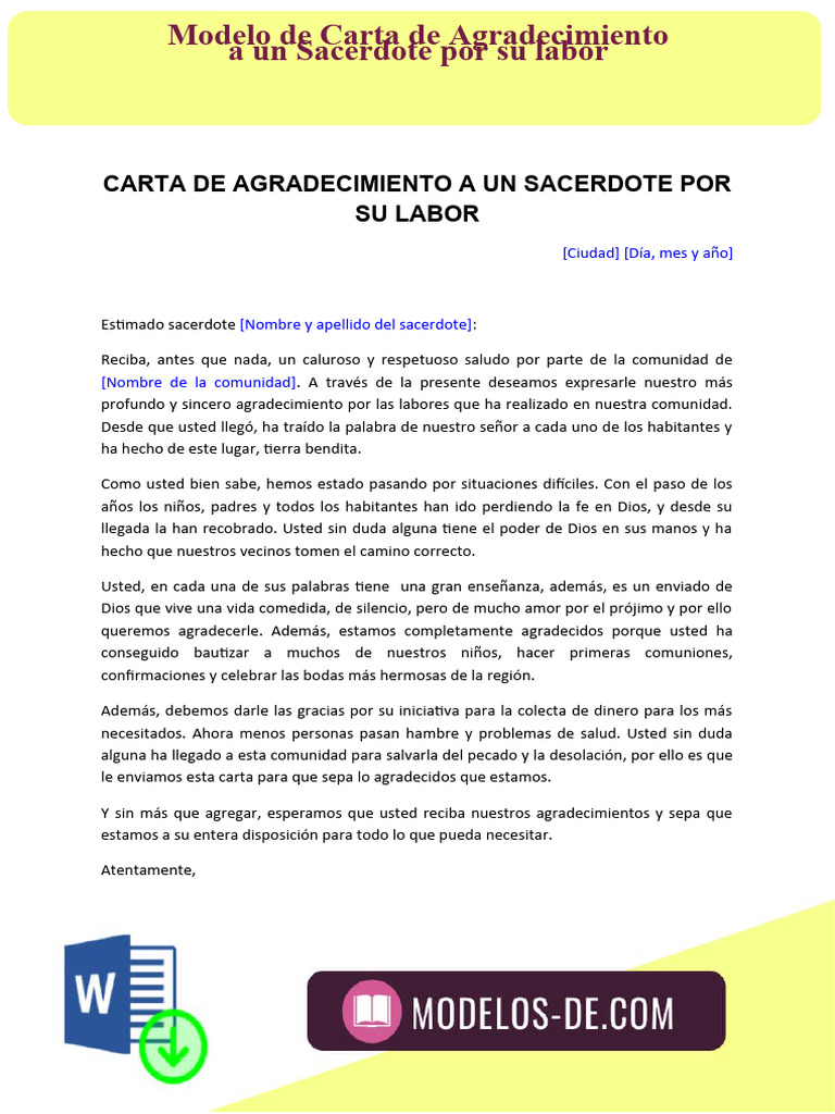 Modelo de Carta de Agradecimiento A Un Sacerdote Por Su Labor | PDF