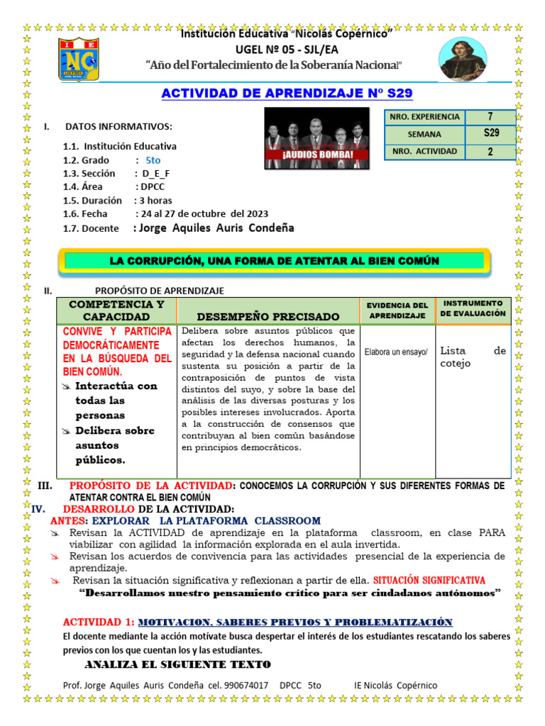 Actividad de Aprendizaje DPCC 5to S29 - 1 | PDF | Corrupción política | Soborno