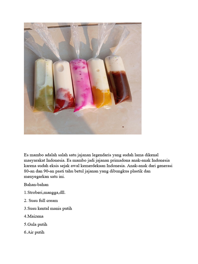 Es Mambo Adalah Salah Satu Jajanan Legendaris Yang Sudah Lama Dikenal Masyarakat Indonesia | PDF