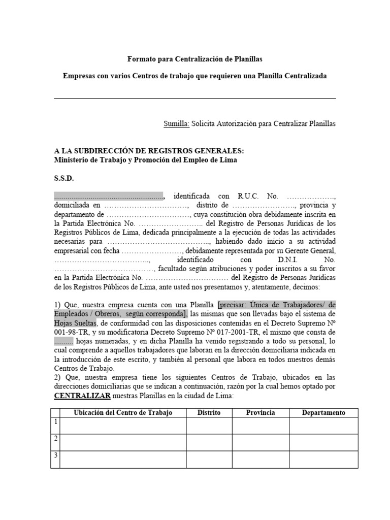 Solicitud Centraliz Plla | PDF | Gobierno | Justicia