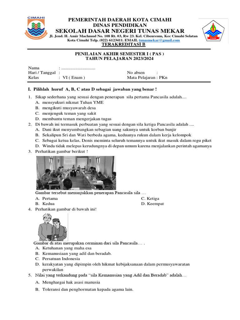 Soal Pas PKN Kelas 6 | PDF | Olahraga & Rekreasi | Ilmu Sosial