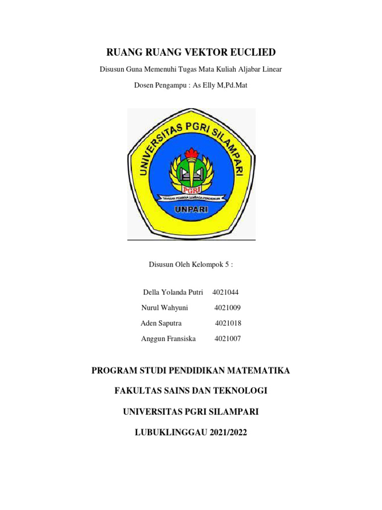 Ruang Vektor Euclid dan Hasil Kali Dalam | PDF | Metode & Bahan Ajar ...