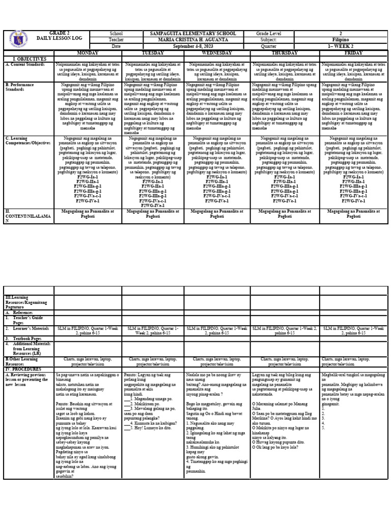Q1 W2 Filipino | PDF