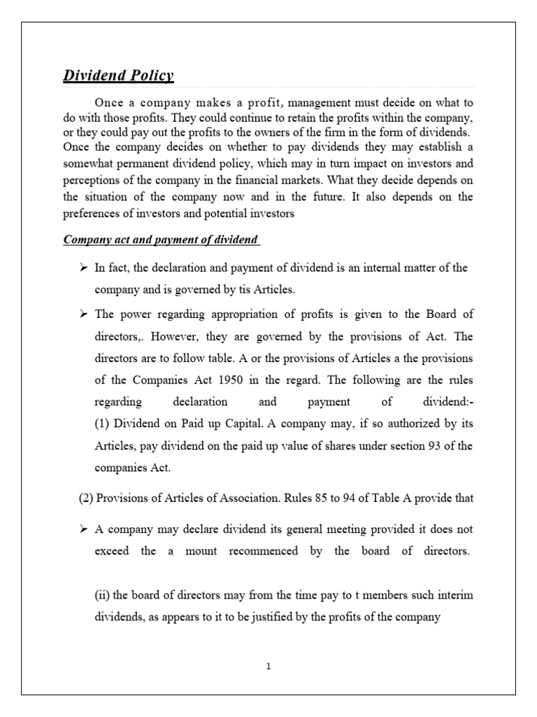 Dividend Policy | PDF | Dividend | Investing