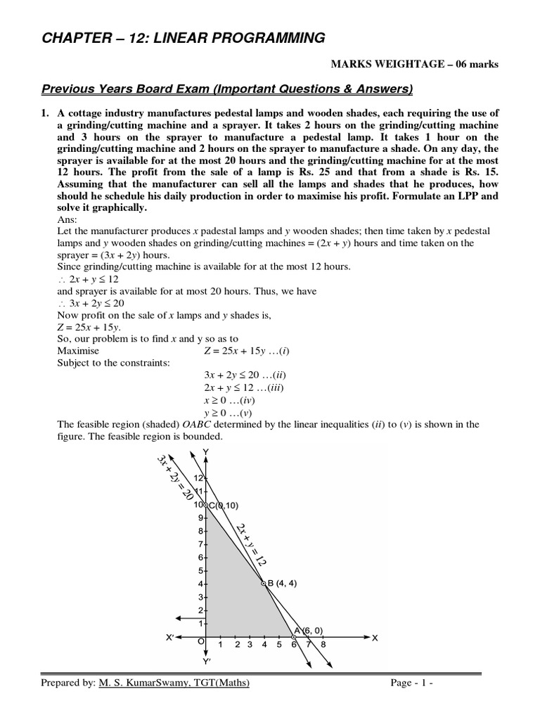 Maths Notes Xii Linear Programming Board Exam Imp Qa | PDF | Airlines ...