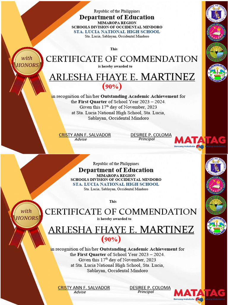 Certificate For With HONORS | PDF