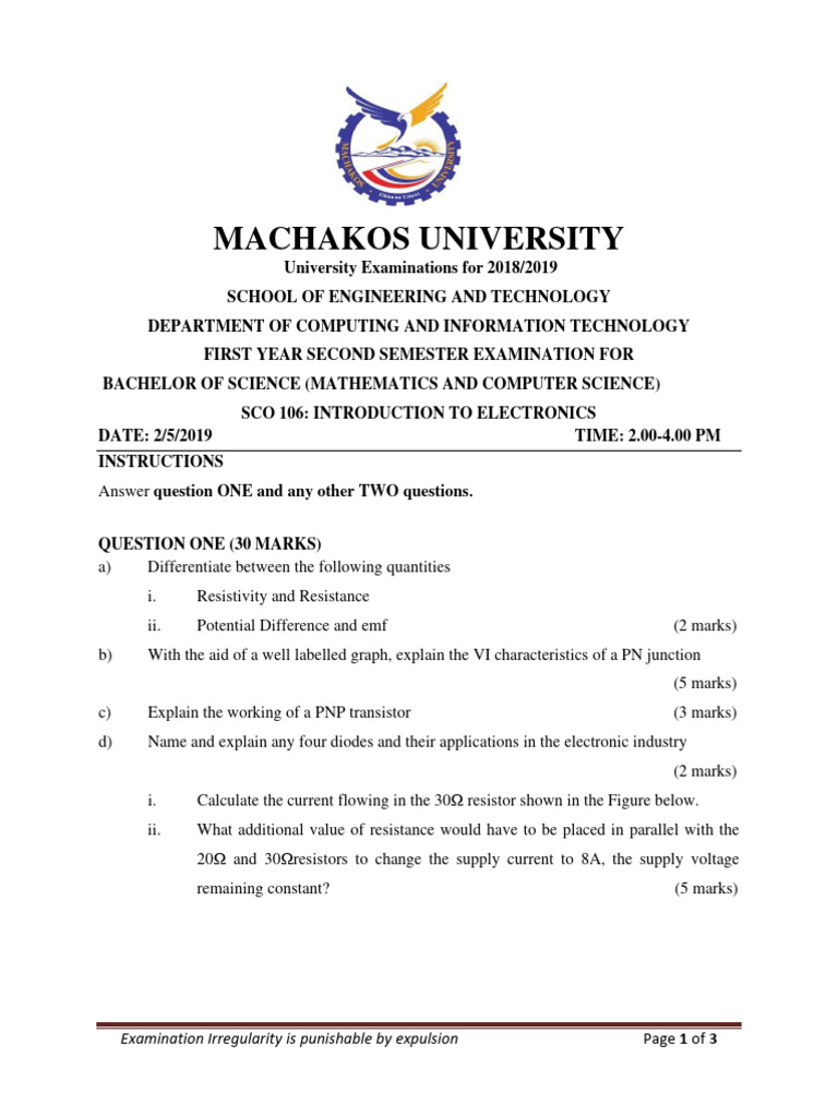 SCO 106: Electronics Exam Overview | PDF | Logic Gate | Boolean Algebra