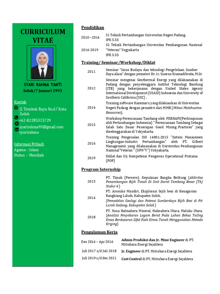 Contoh CV Terbaru Syarirahmayanti | PDF