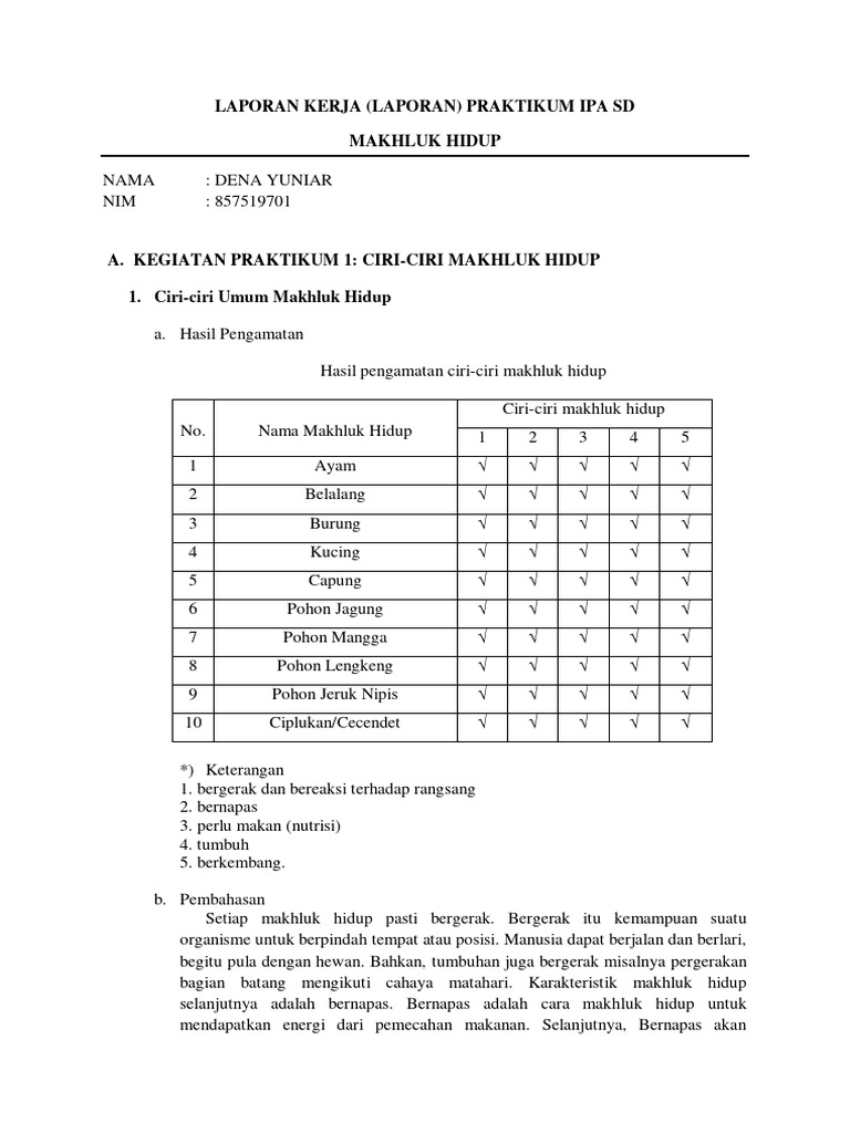Ciri-Ciri Makhluk Hidup - DENA YUNIAR | PDF | Kesehatan Holistik | Sains & Matematika