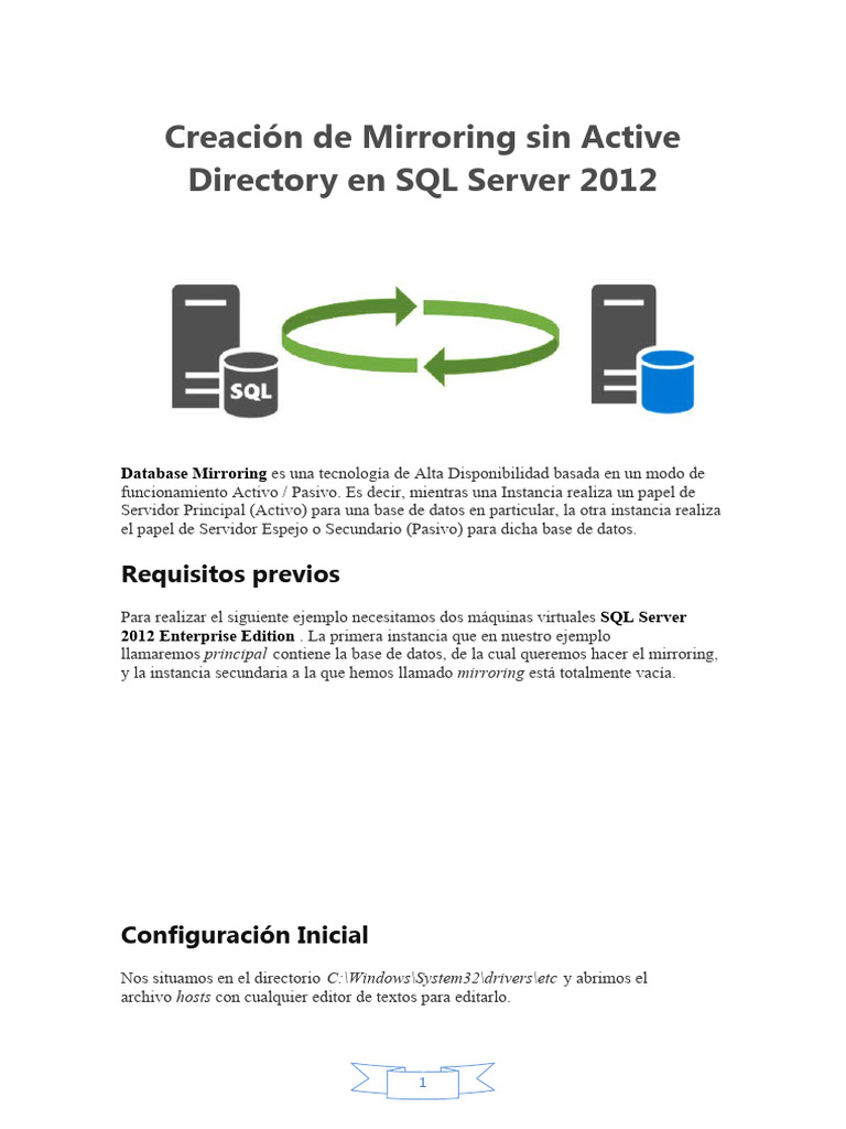 Creacion Mirroring Sin Ad SQL2012 | PDF | Servidor SQL de Microsoft | Apoyo