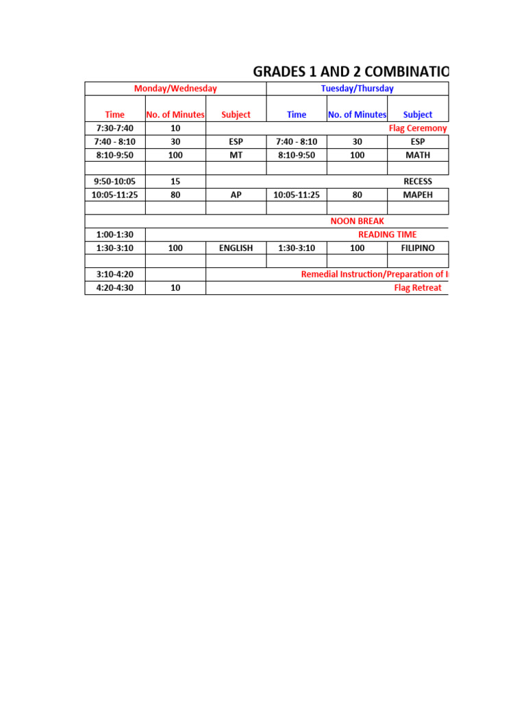 MG Class Schedule | PDF