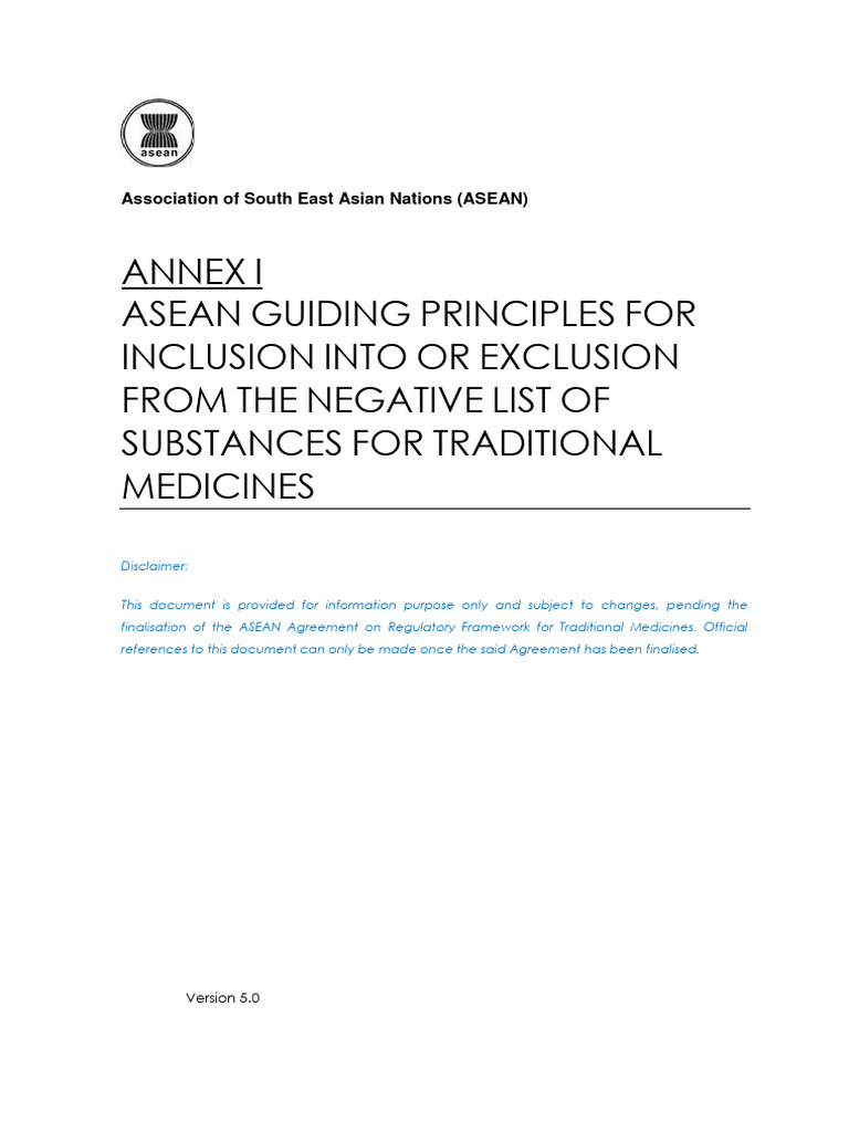 ASEAN Guiding Principles For Negative List TM V5.0 With Disclaimer | PDF | Alkaloid | Botany