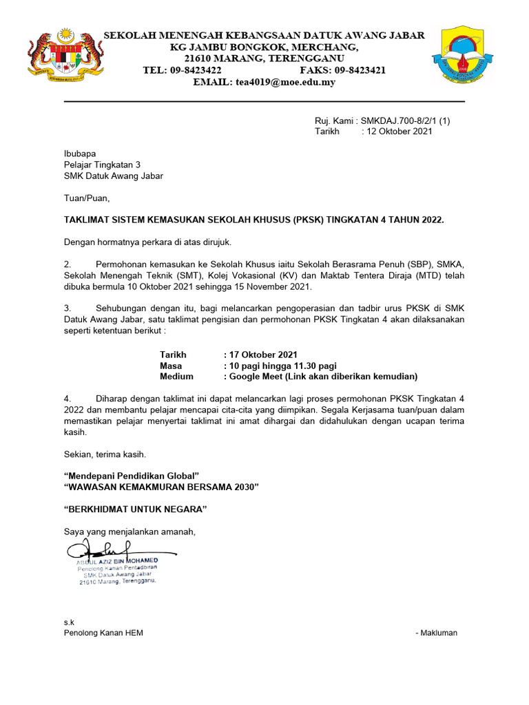 Makluman Taklimat PKSK | PDF