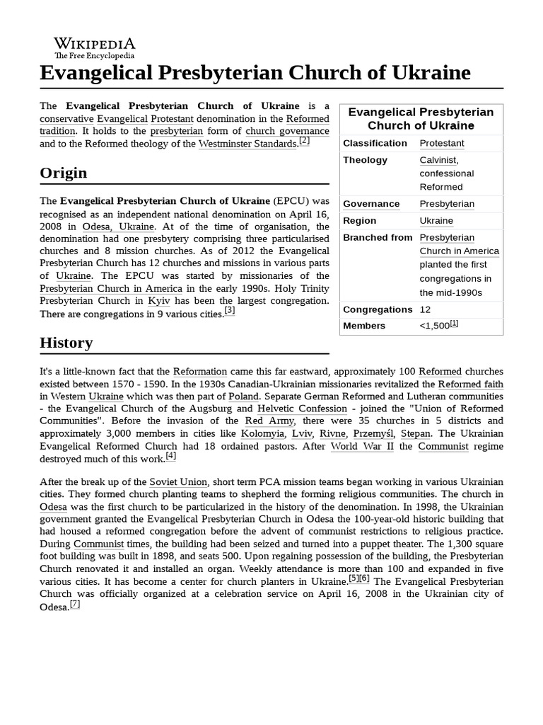 Evangelical Presbyterian Church of Ukraine | PDF | Presbyterianism ...