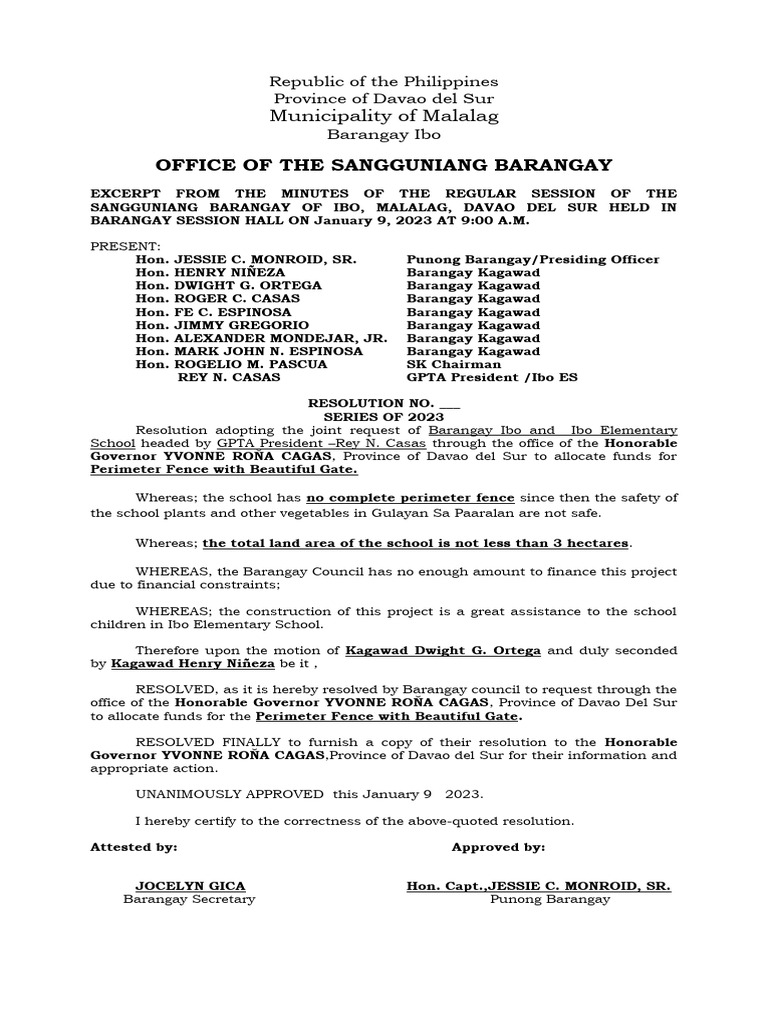 Resolution For Perimeter Fence With Beautiful Gate | PDF