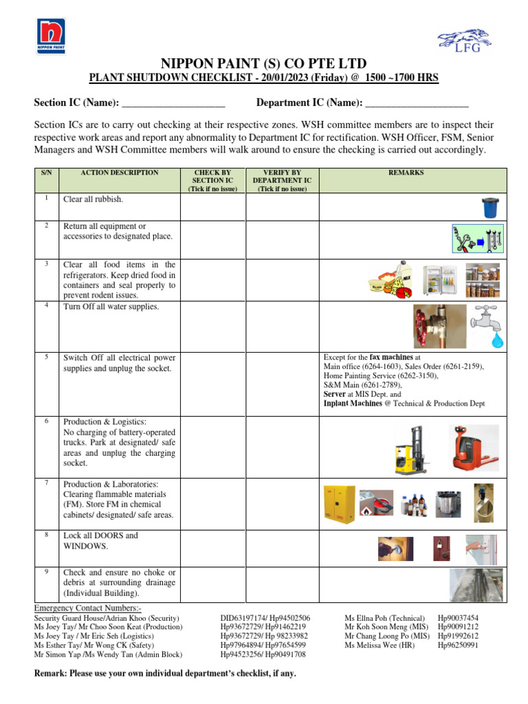 2023 CNY Plant Shutdown Checklist | PDF | Equipment