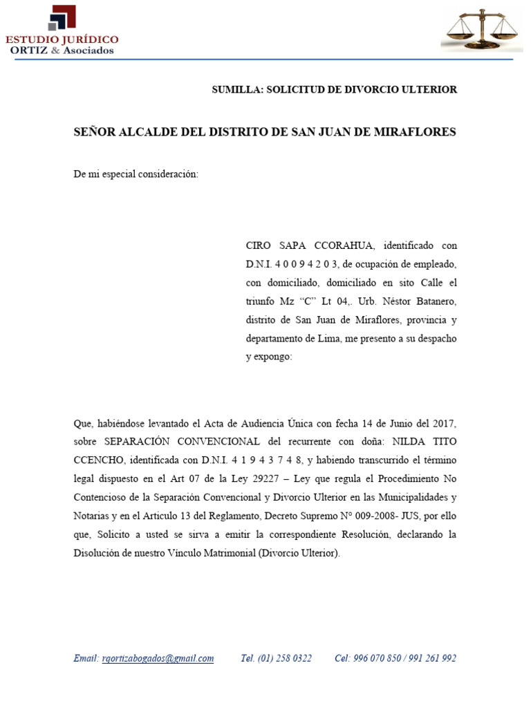 Solicitud de Divorcio Ulterior | PDF | Divorcio | Gobierno y personalidad Solicitud de Divorcio Ulterior | PDF | Divorcio | Gobierno y personalidad