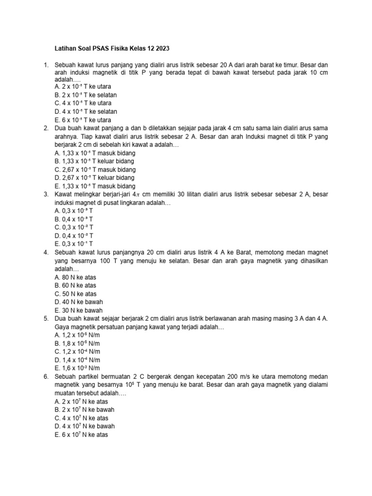Latihan Soal PSAS Fisika Kelas 12 2023 | PDF | Sains & Matematika
