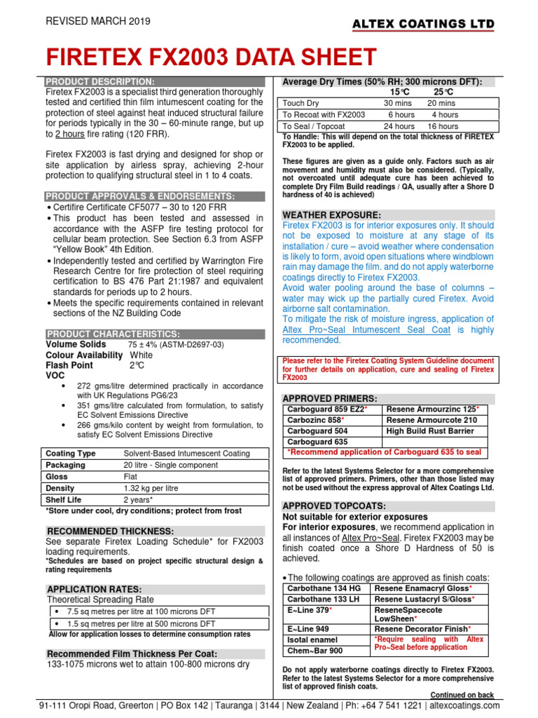 Firetex FX2003 PDS | PDF | Humidity | Coating