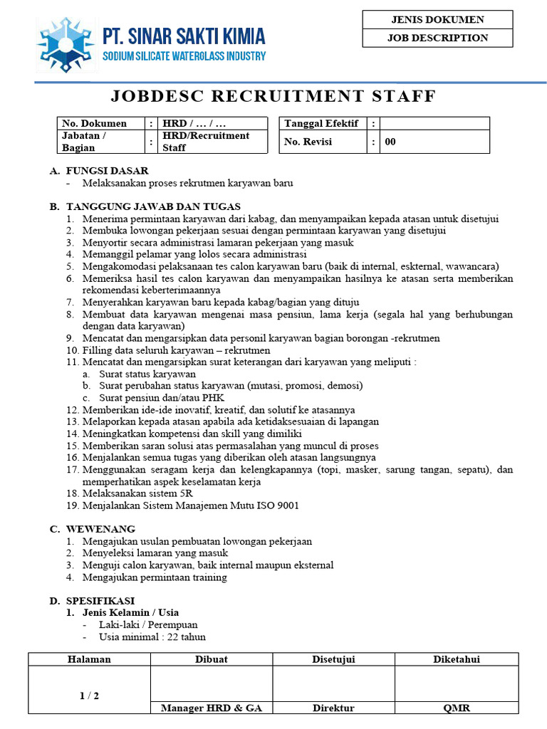 HRD - jd.017 Recruitment Staff | PDF