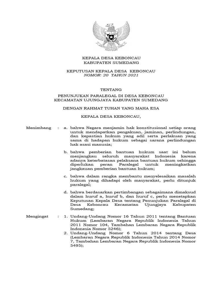 SK Paralegal Desa Keboncau | PDF