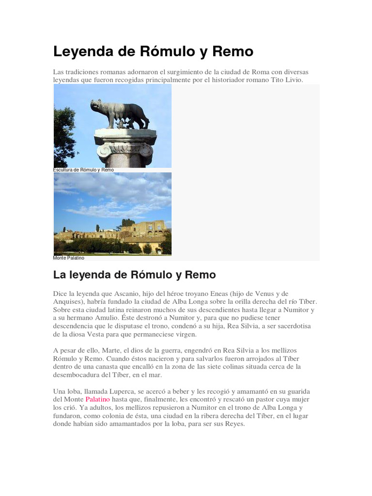Leyenda de Rómulo y Remo | PDF | Romulus y Remus | Roma antigua