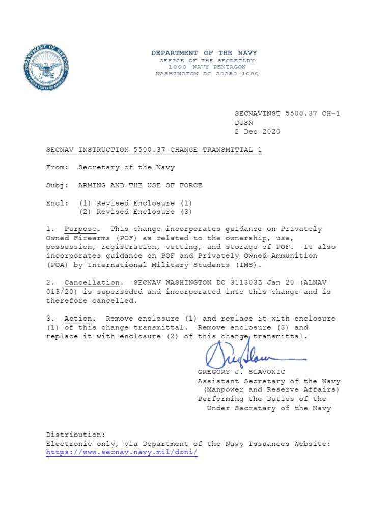 Office of The Secretary 1000 Navy Pentagon WASHINGTON DC 20350 1000 ...