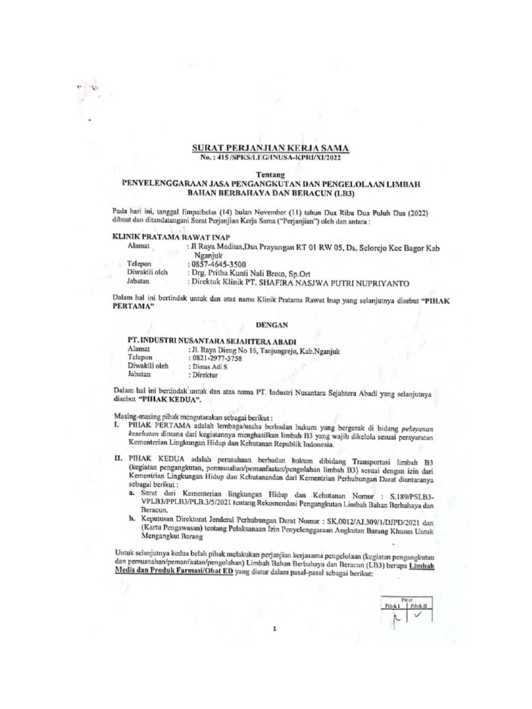 Ep 1 Mou Limbah B3 (Pt. Inusa) | PDF