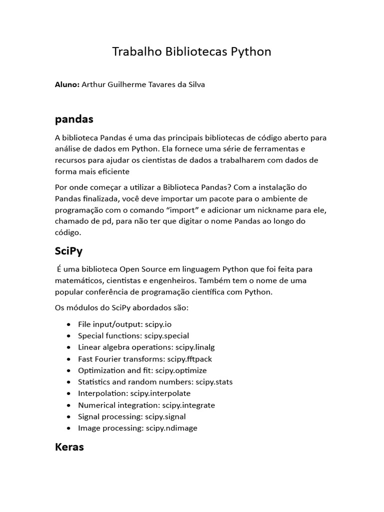 Trabalho Bibliotecas Python | PDF