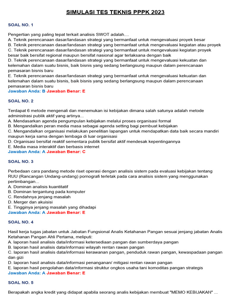 Kunci Tes Teknis PPPK 2023 | PDF | Bisnis