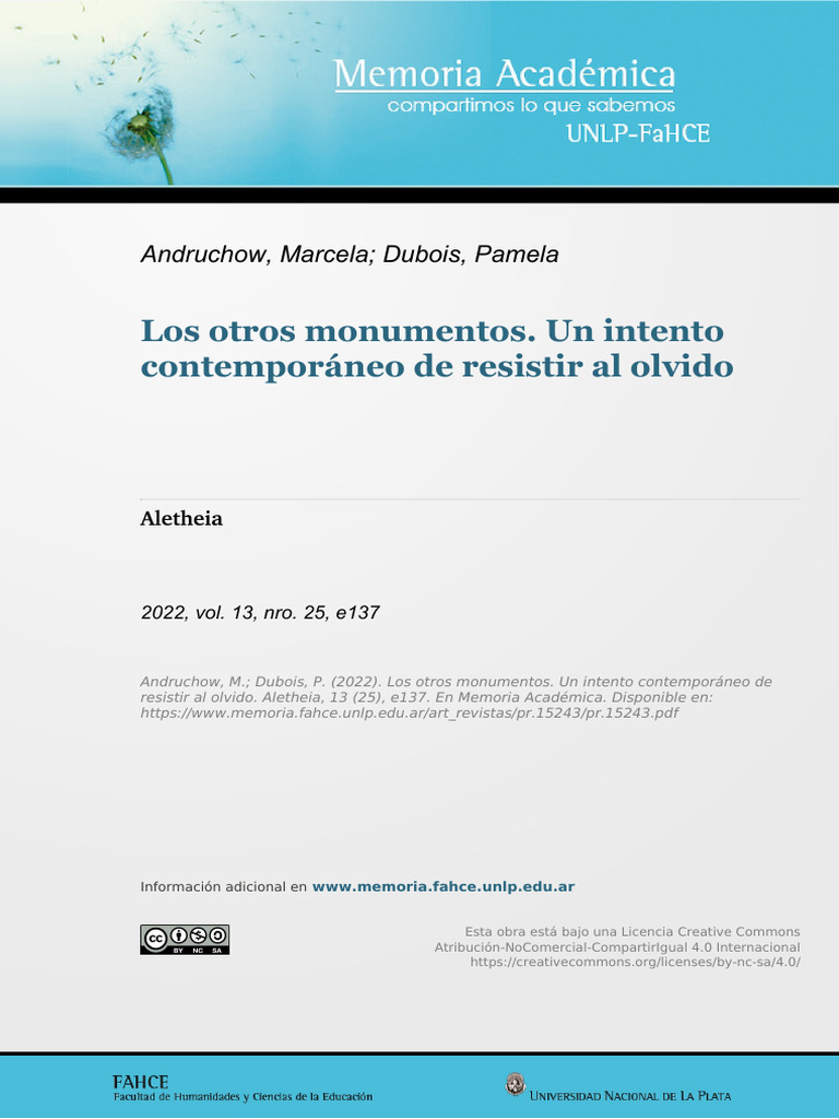 Andruchow, Marcela Dubois, Pamela. Los Otros Monumentos | PDF | Memoria ...