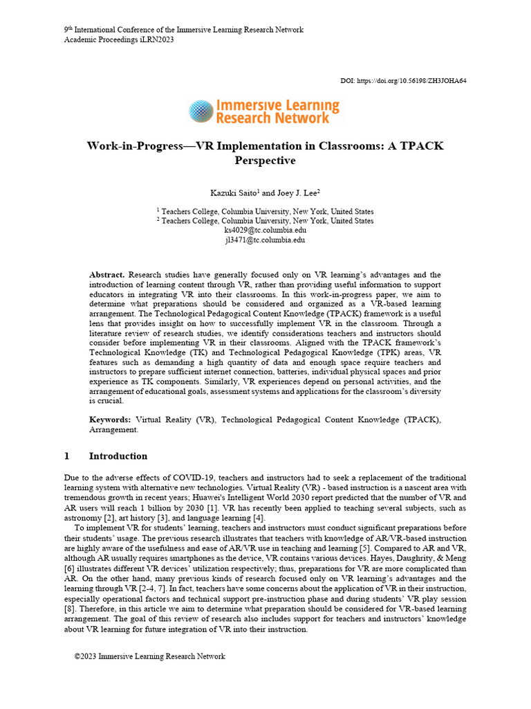 iLRN 2023 Paper 88 DP Final DOI | PDF | Virtual Reality | Pedagogy