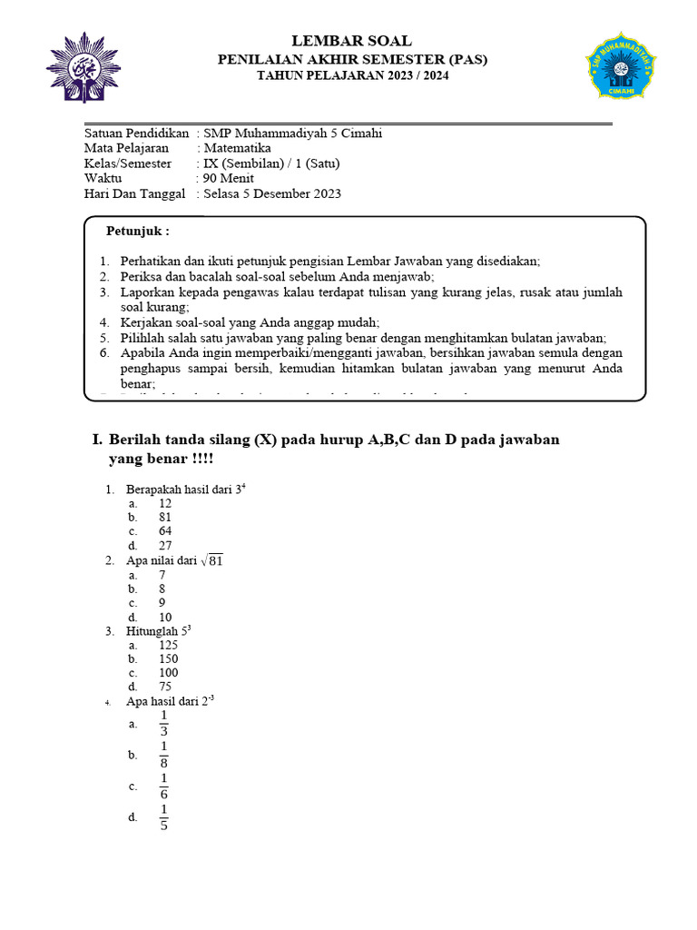 Soal Uas Kelas Ix Template | PDF | Metode & Bahan Ajar | Sains & Matematika