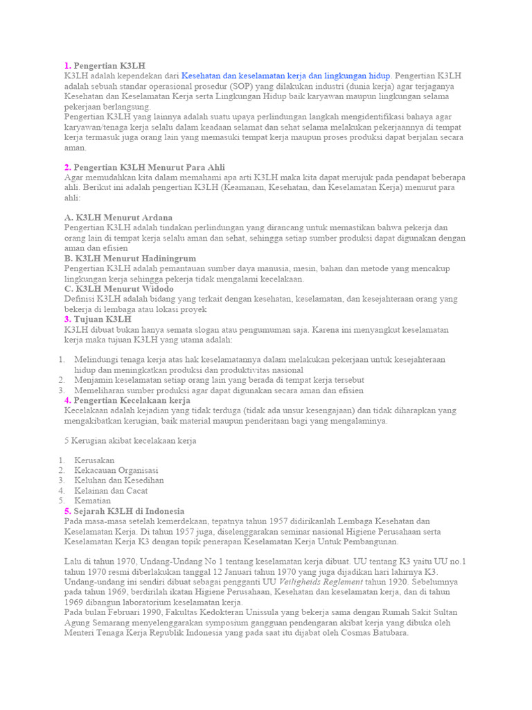 Pengertian dan Sejarah K3LH di Indonesia | PDF