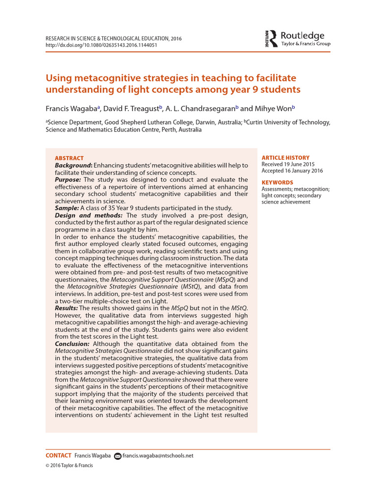Metcognition | PDF | Metacognition | Learning