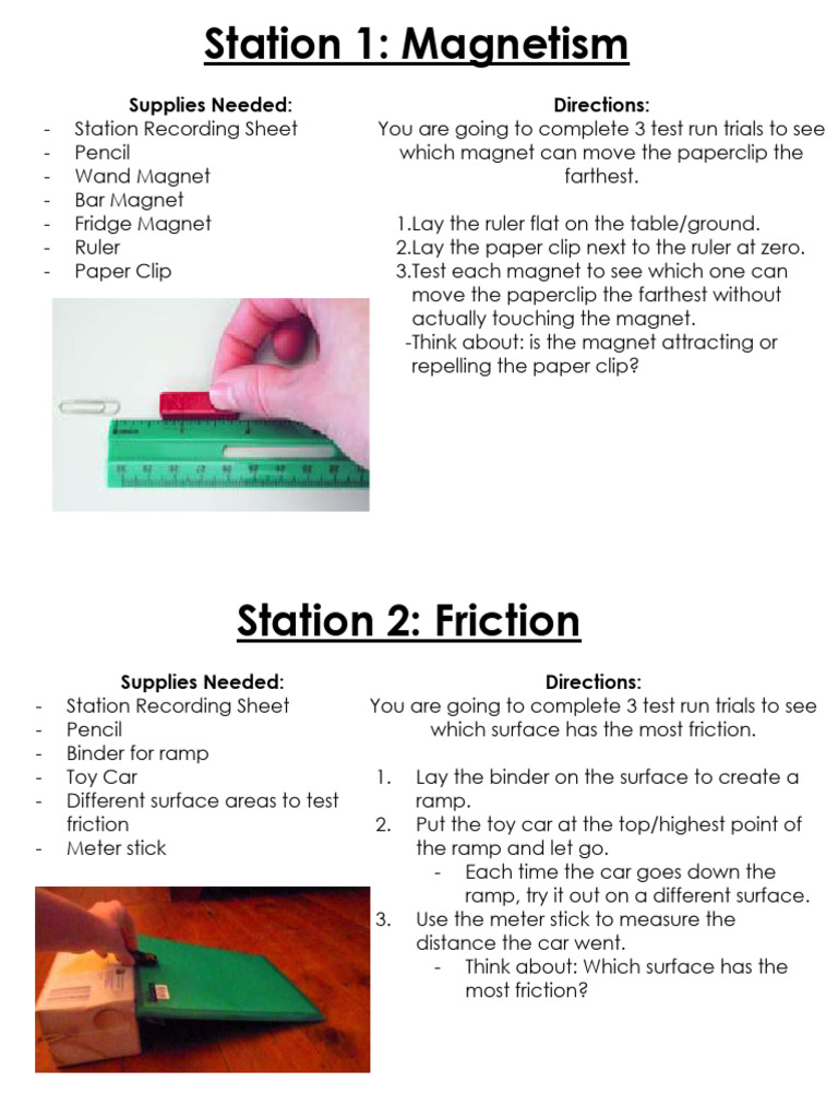Forces - Explore Stations Directions | PDF | Friction | Magnet