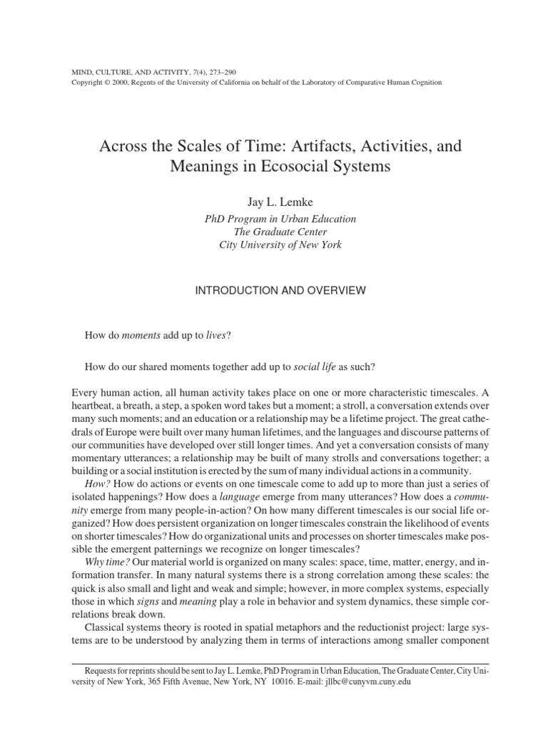 Jay Lemke - Across The Scales of Time: Artifacts, Activities, and ...