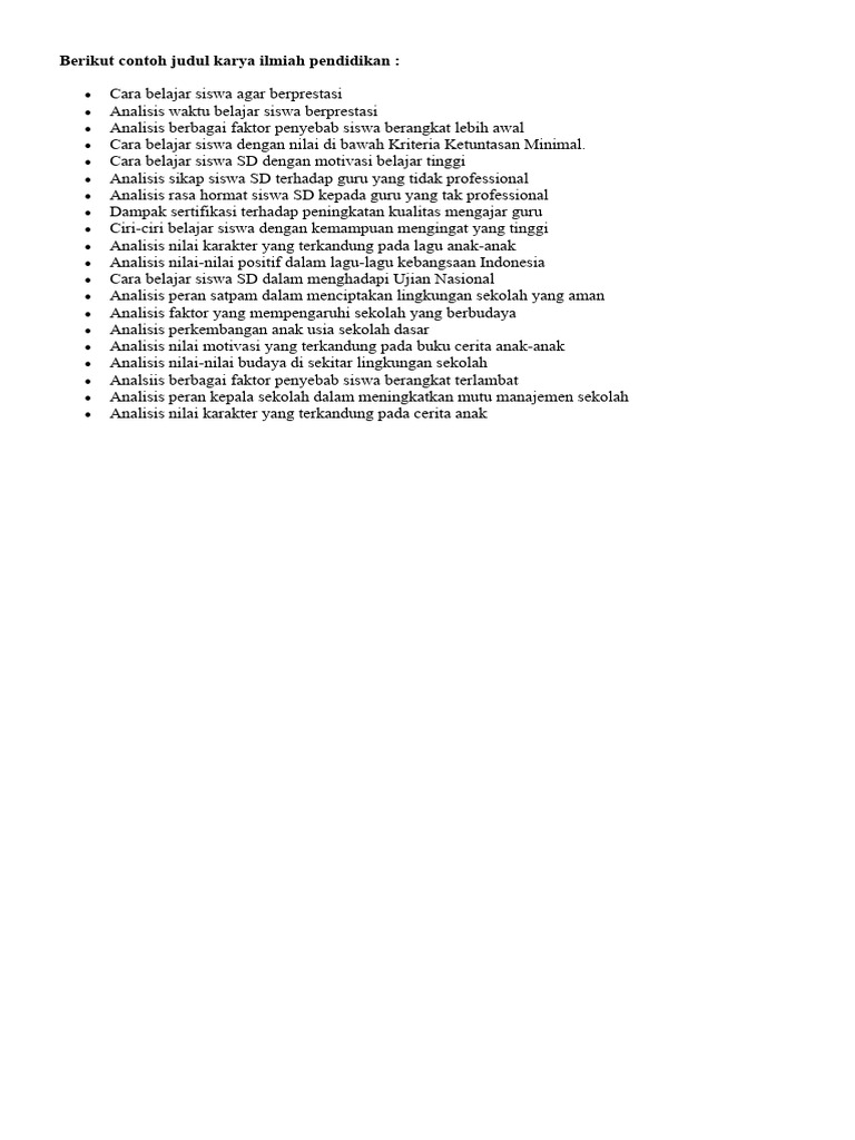 Contoh Judul Karya Ilmiah Pendidikan | PDF | Karier & Perkembangan ...