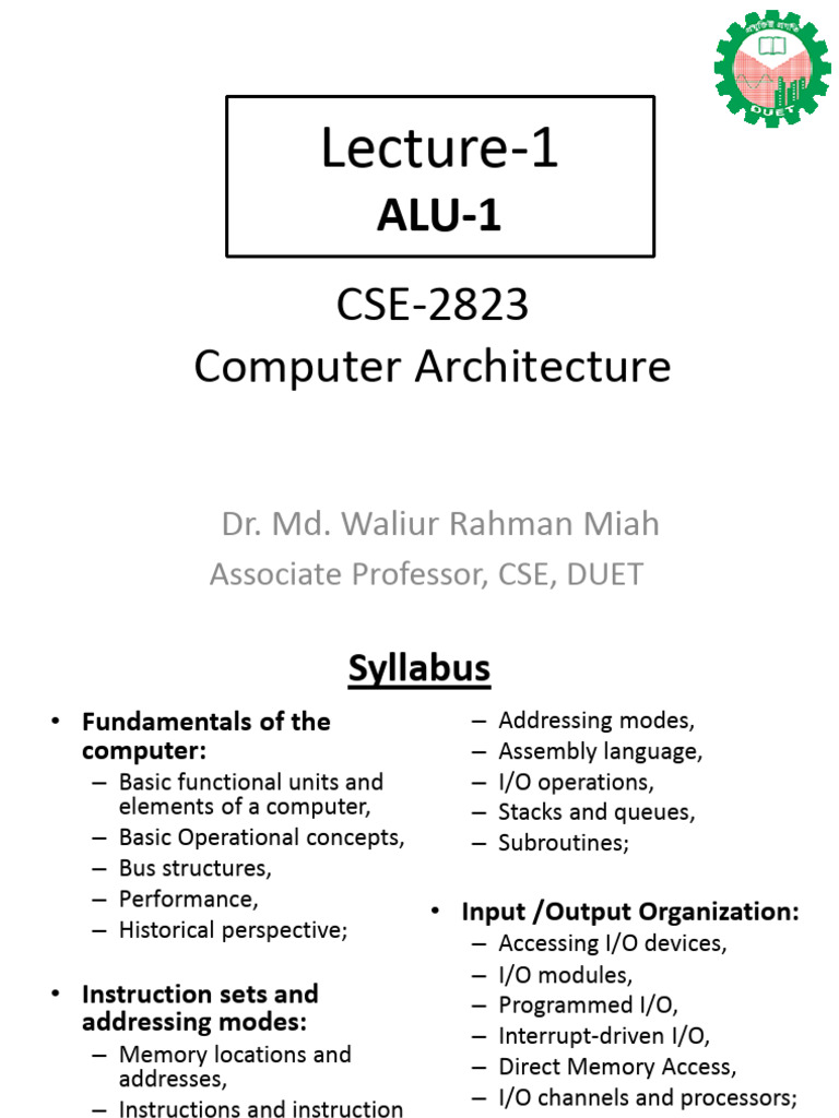 Lec-1 Basic ALU Add Sub CompArch Wali | PDF | Central Processing Unit | Computer Data Storage
