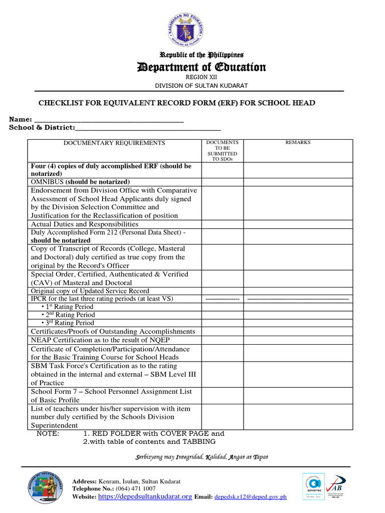 Checklist School Head | PDF | Computing