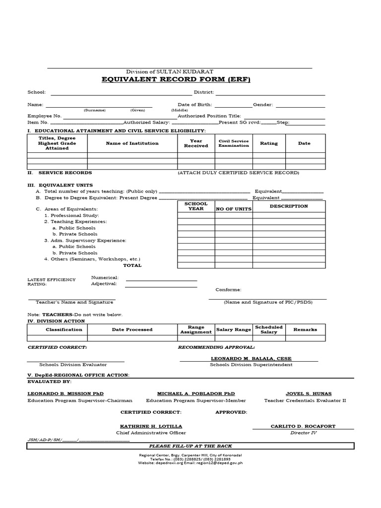 ERF Form For SCHOOL HEAD | PDF