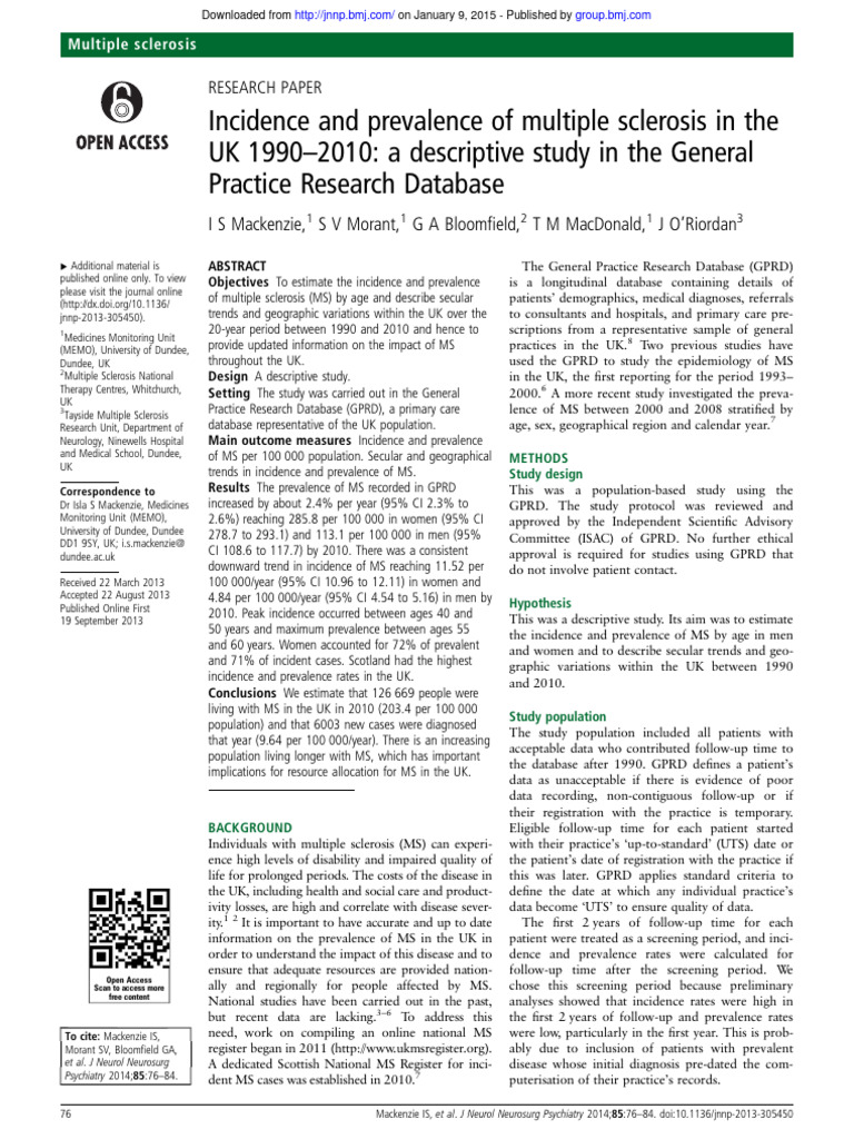 Mackenzie 2013 | PDF | Multiple Sclerosis | Incidence (Epidemiology)