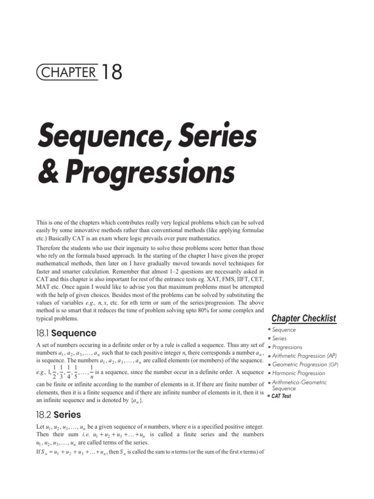 Sequence, Series & Progressions | PDF | Summation | Elementary Mathematics