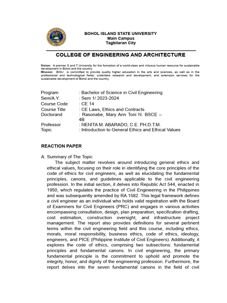 Reaction Paper 1 | PDF | Engineering | Engineer